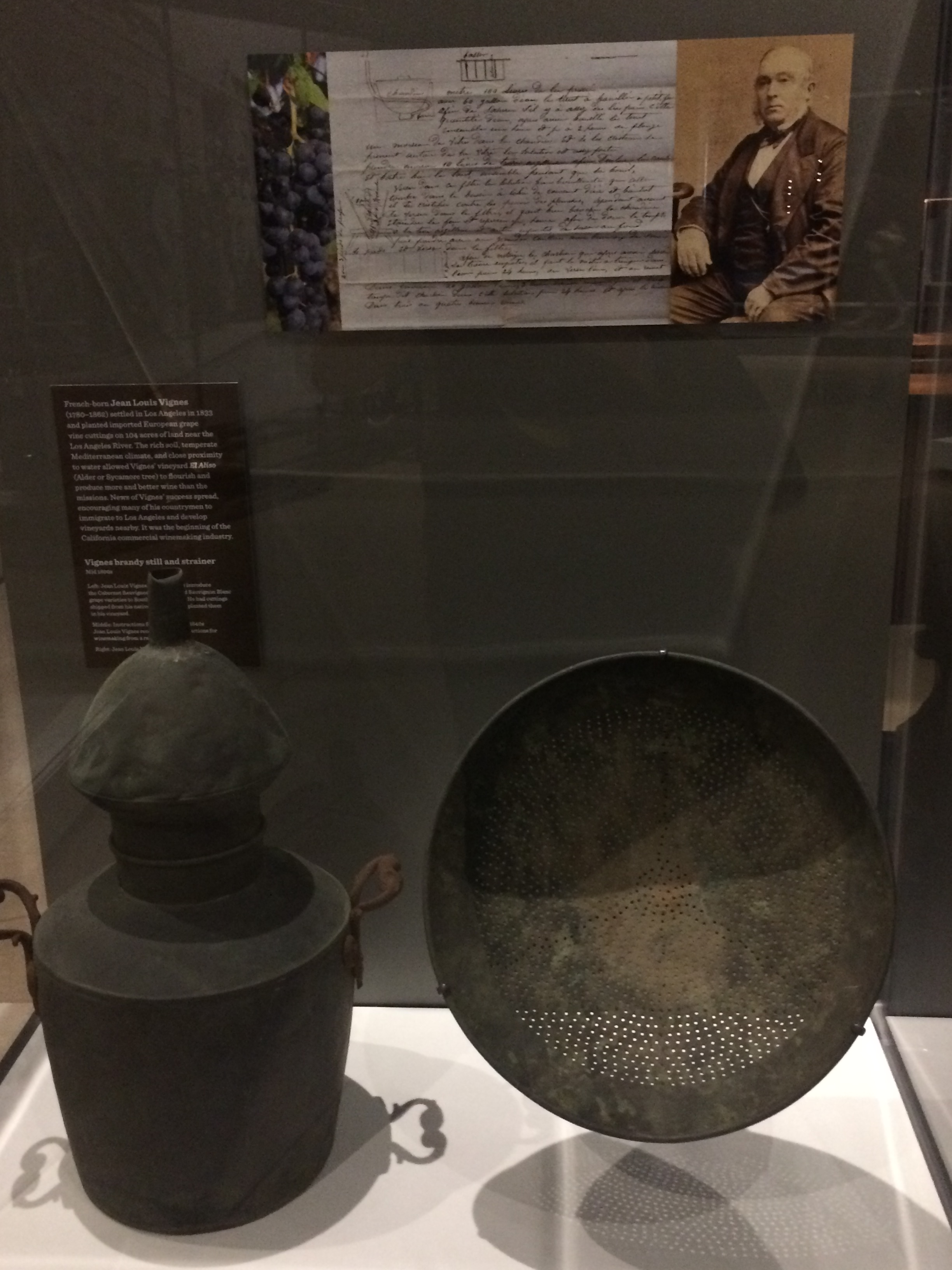 Jean-Louis Vignes’ brandy still and strainer. On display at the Natural ...