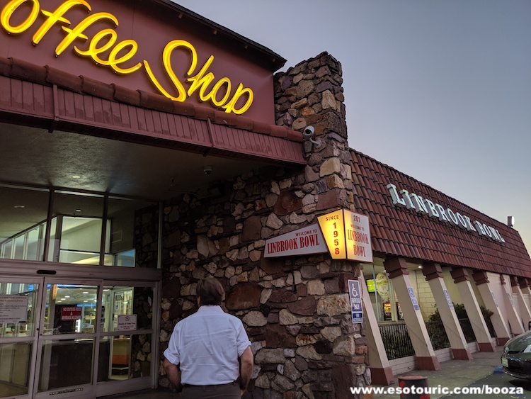 Linbrook Bowl Richard beneath the Coffee Shop sign | Esotouric
